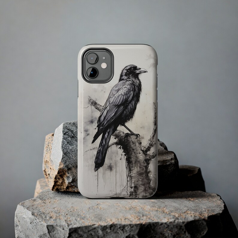 Wet Ink Profile Drawing, Crow, Black Ink, White Background, Bird Phone ...