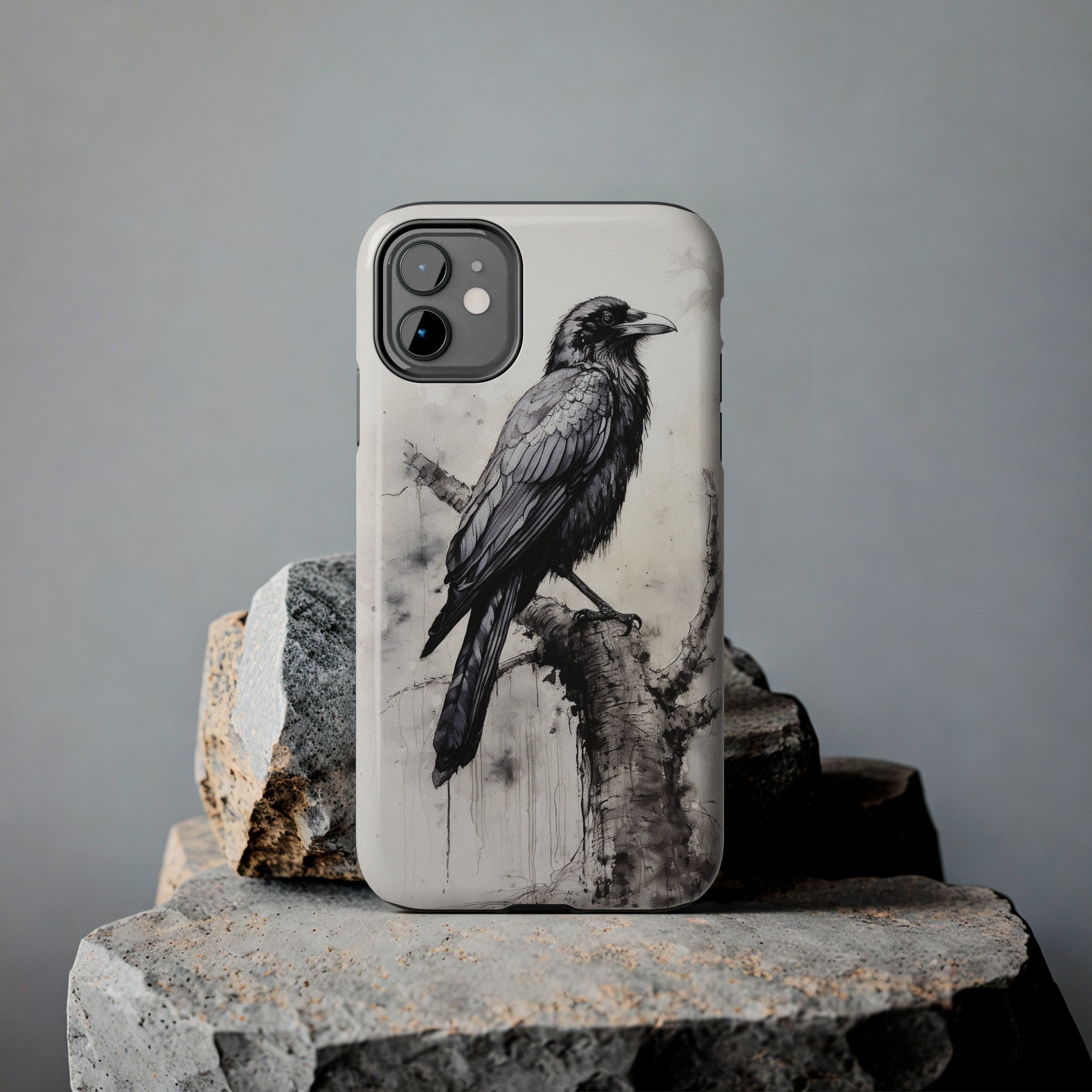 Wet Ink Profile Drawing, Crow, Black Ink, White Background, Bird Phone ...