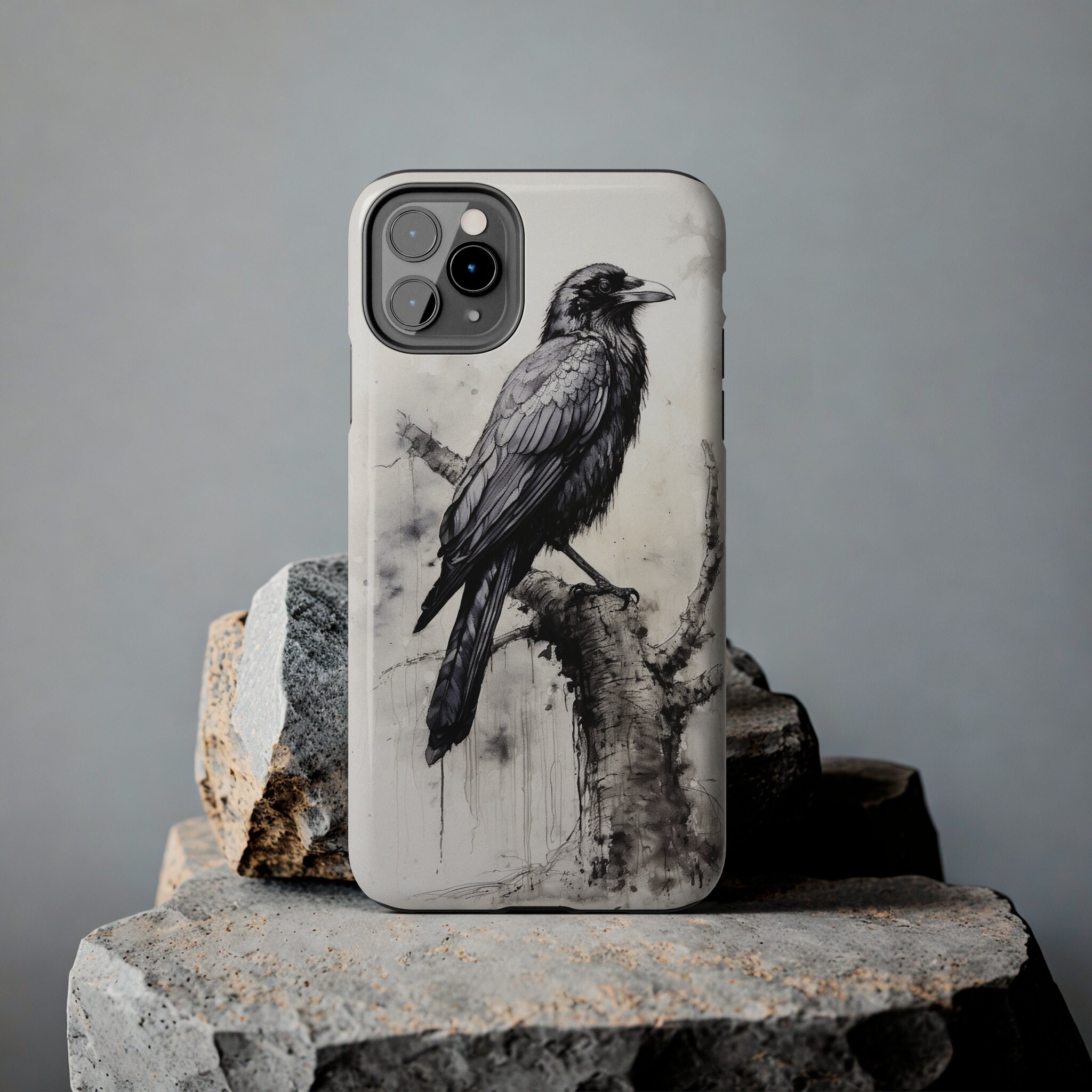 Wet Ink Profile Drawing, Crow, Black Ink, White Background, Bird Phone ...