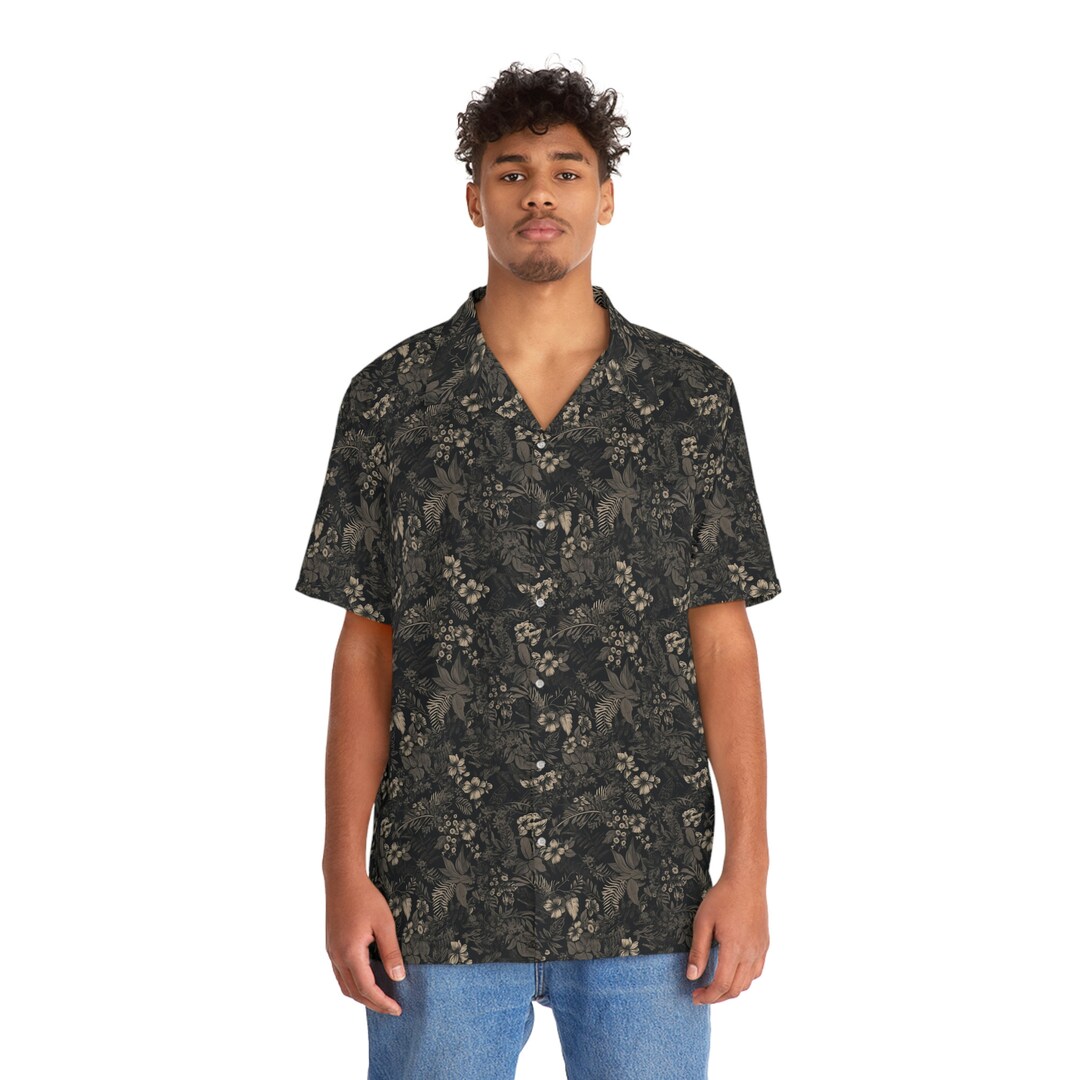 Flowery Men's Multicam Black Camo Inspired Hawaiian Shirt, Vacation ...