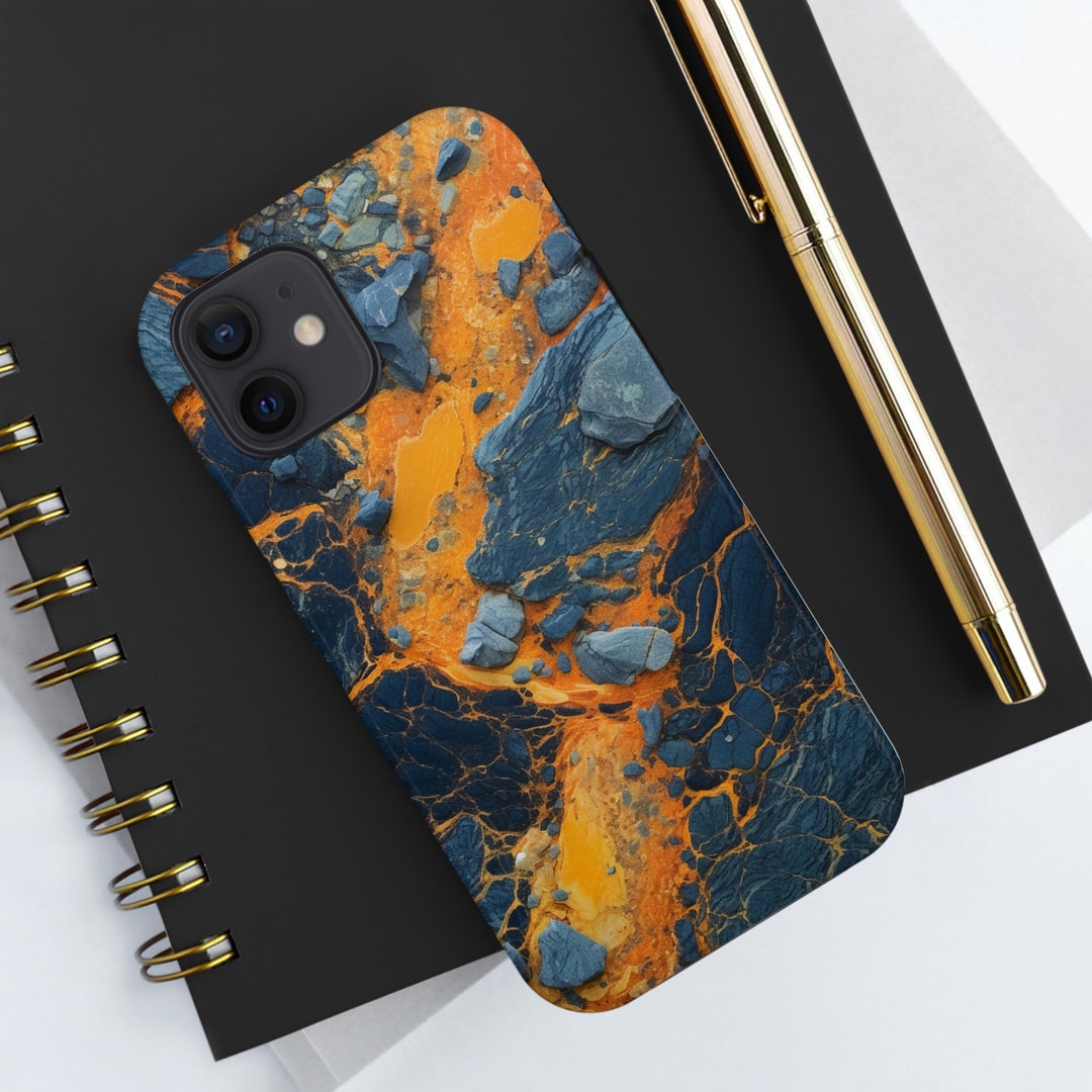 Bright Blue and Yellow Cracked Granite Tough Phone Cases, iPhone Case ...