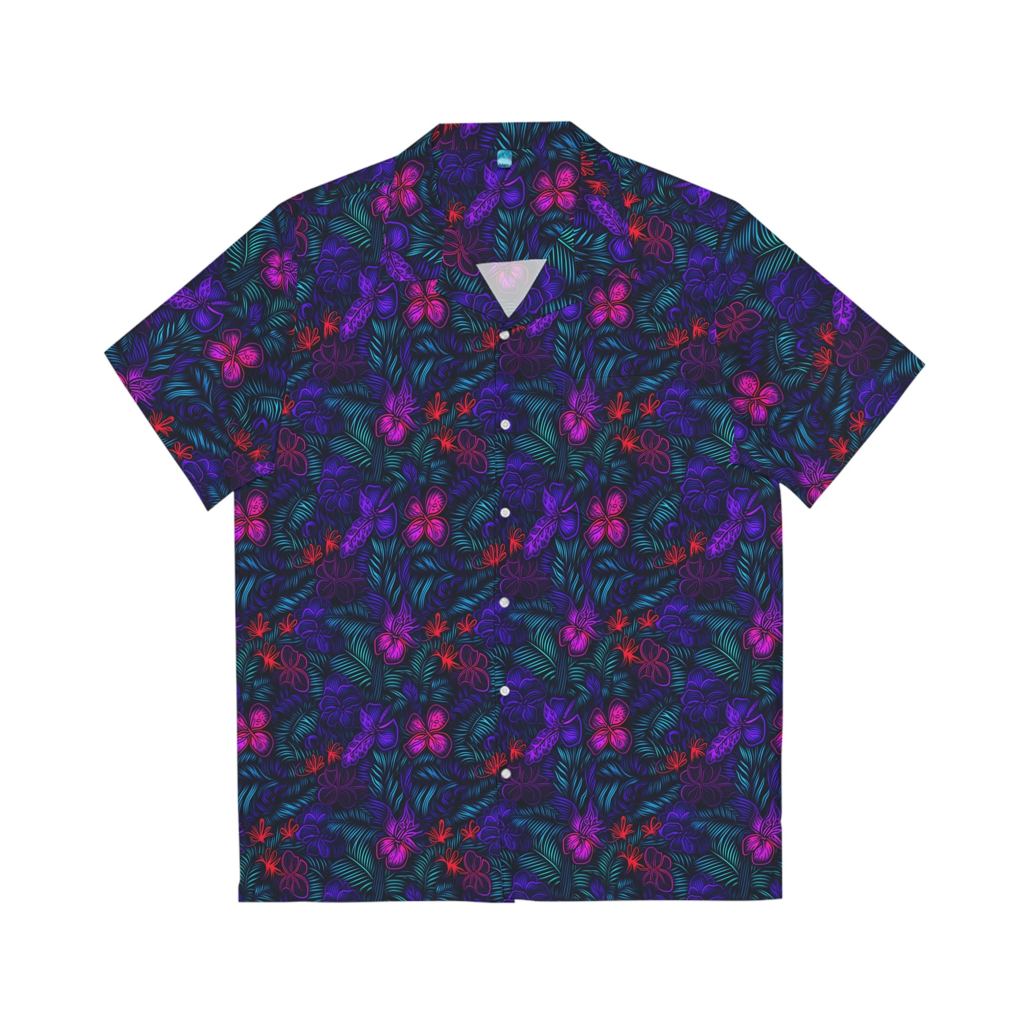 Vibrant Neon Purple and Magenta Retro Styled Men's Hawaiian Shirt sold ...