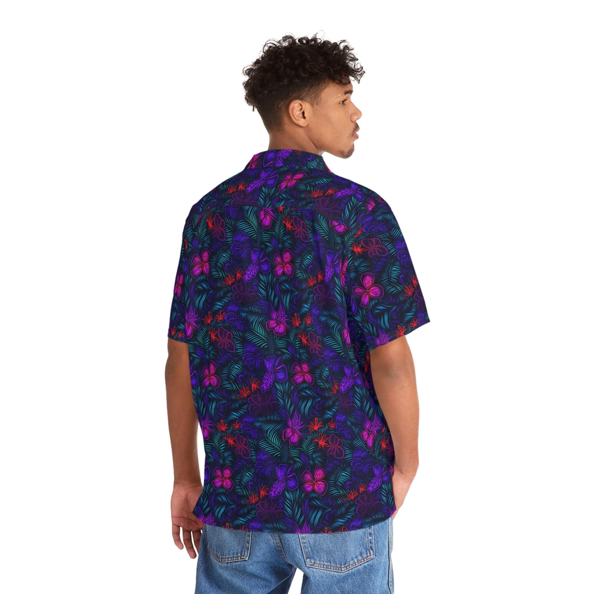 Vibrant Neon Purple and Magenta Retro Styled Men's Hawaiian Shirt sold ...