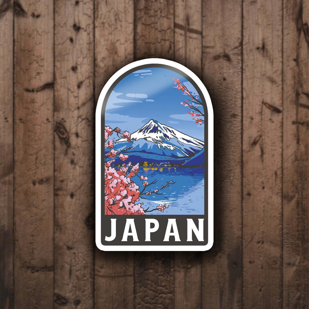 Retro Japan Mount Fuji Glossy Sticker | Retro Japan Travel Sticker ...