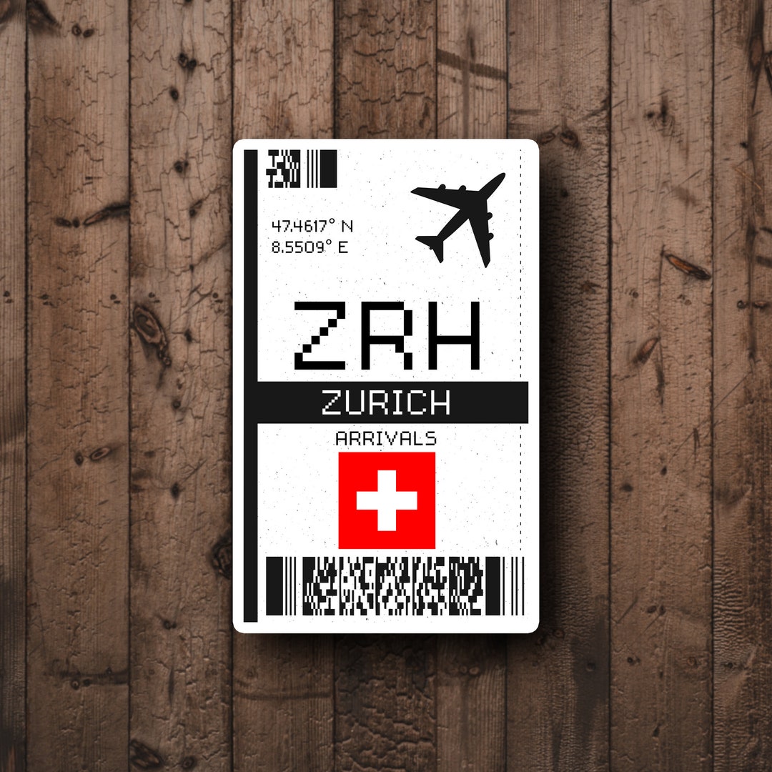 ZRH Zurich, Switzerland Boarding Pass Glossy Travel Sticker ...