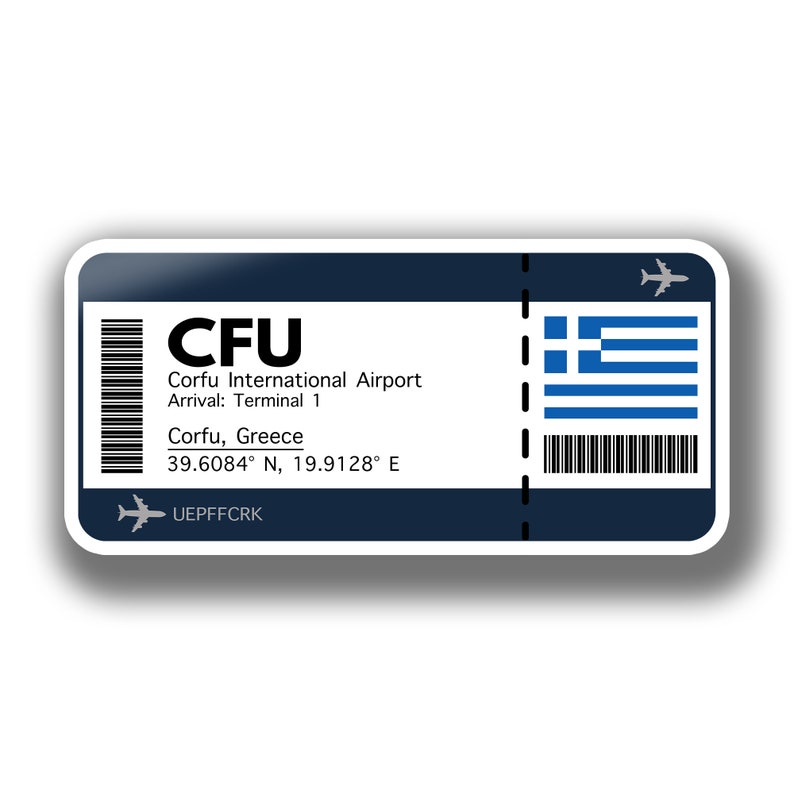 CFU Corfu, Greece Airport Boarding Pass Glossy Sticker | Greece City ...