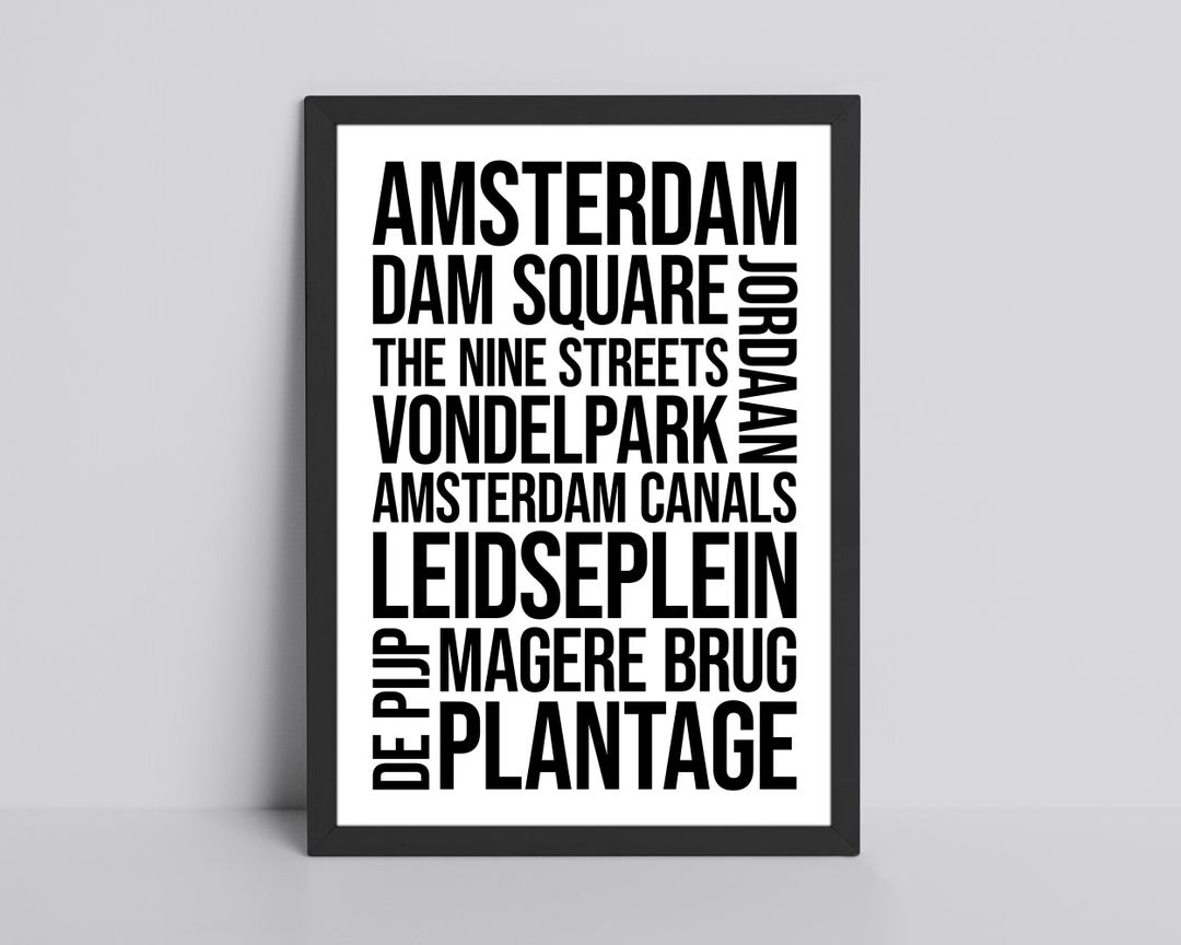 Amsterdam Locations Word Art Glossy Print | Amsterdam Typography Travel ...