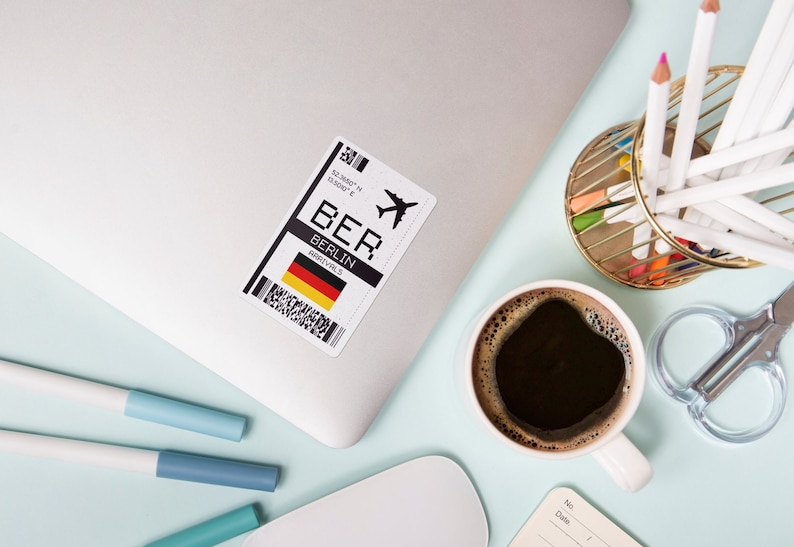 BER Berlin, Germany Boarding Pass Glossy Sticker Germany Travel Sticker ...