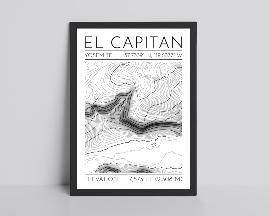 El Capitan Topography Map Glossy Print | Yosemite Contour Lines Print ...