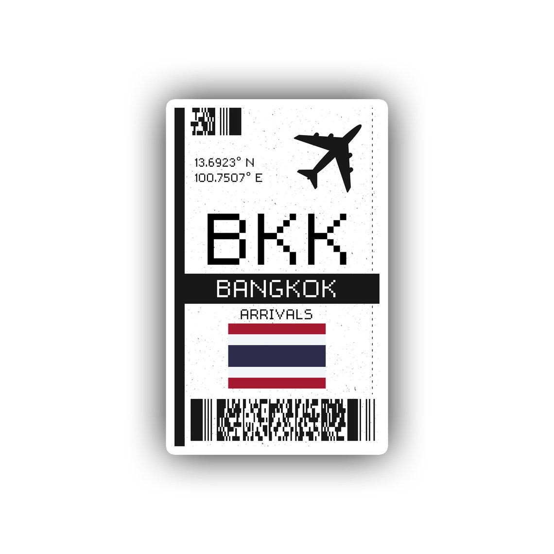 BKK Bangkok, Thailand Boarding Pass Glossy Sticker Thailand Travel ...