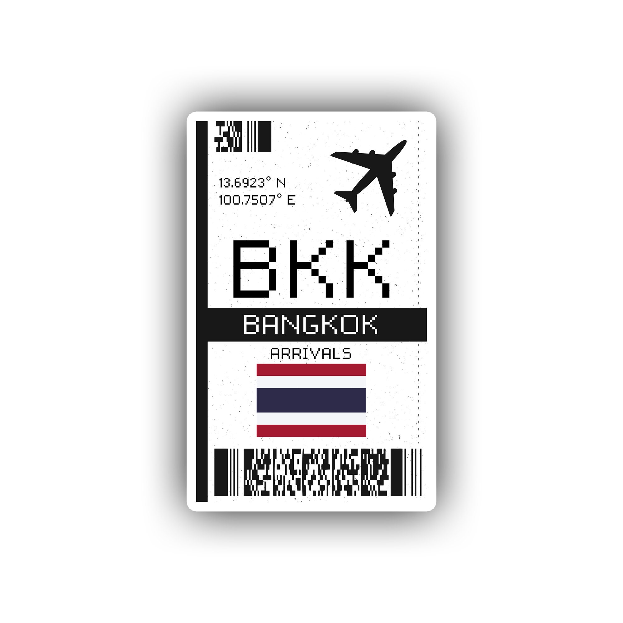 BKK Bangkok, Thailand Boarding Pass Glossy Sticker Thailand Travel ...