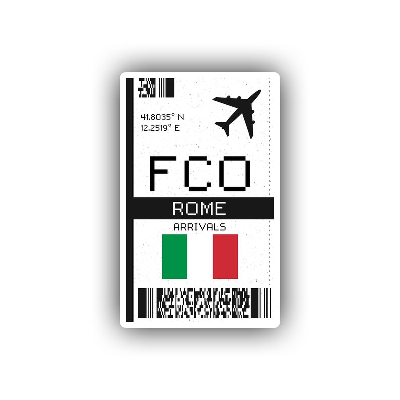 FCO Rome, Italy Boarding Pass Glossy Sticker Italy Travel Sticker Rome ...