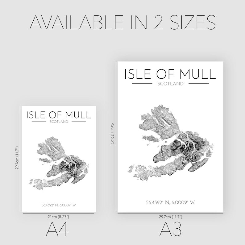 Isle of Mull Topography Glossy Print - Scottish Island Hiking Contour ...