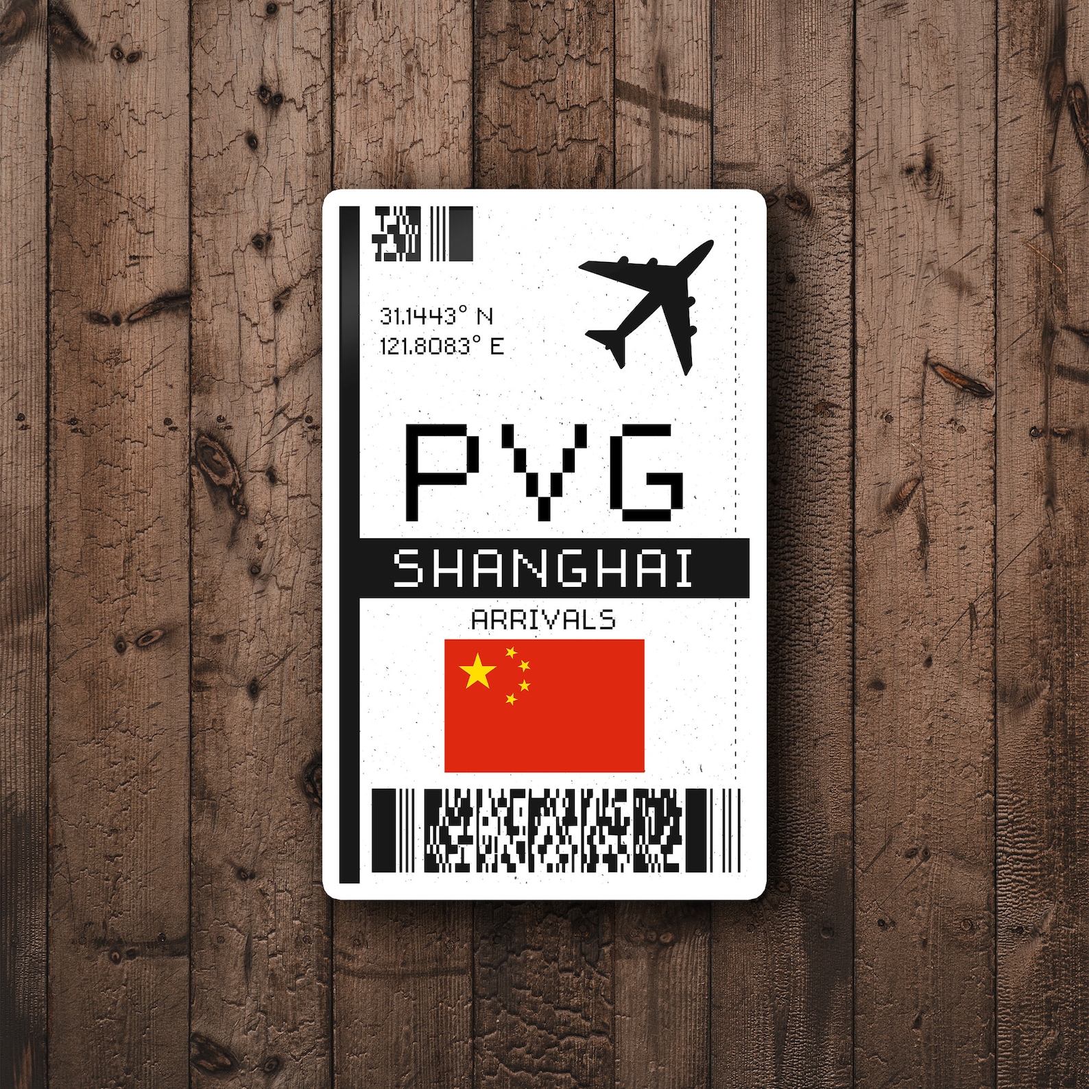 PVG Shanghai, China Boarding Pass Glossy Sticker China Travel Sticker ...