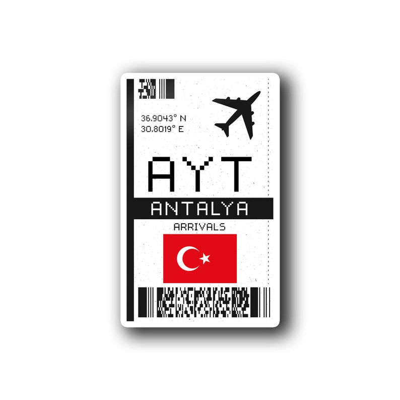 AYT Antalya, Turkey Boarding Pass Glossy Sticker | Turkey Travel ...