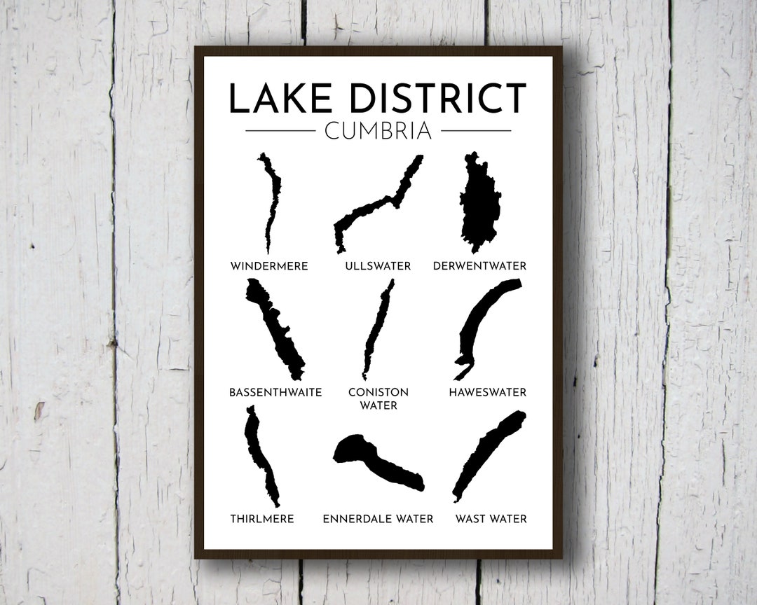 Lake District Lakes A4 Glossy Print Lake District Print Lake Outline ...