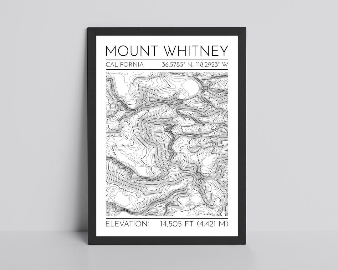 Mount Whitney Topography Map Glossy Print | California Contour Lines ...