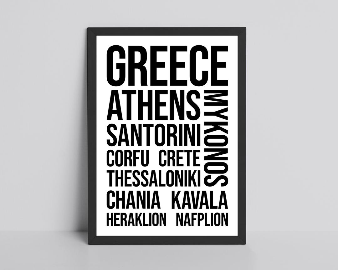 Greece Cities Word Art Glossy Print: Travel Collage - Landmarks ...
