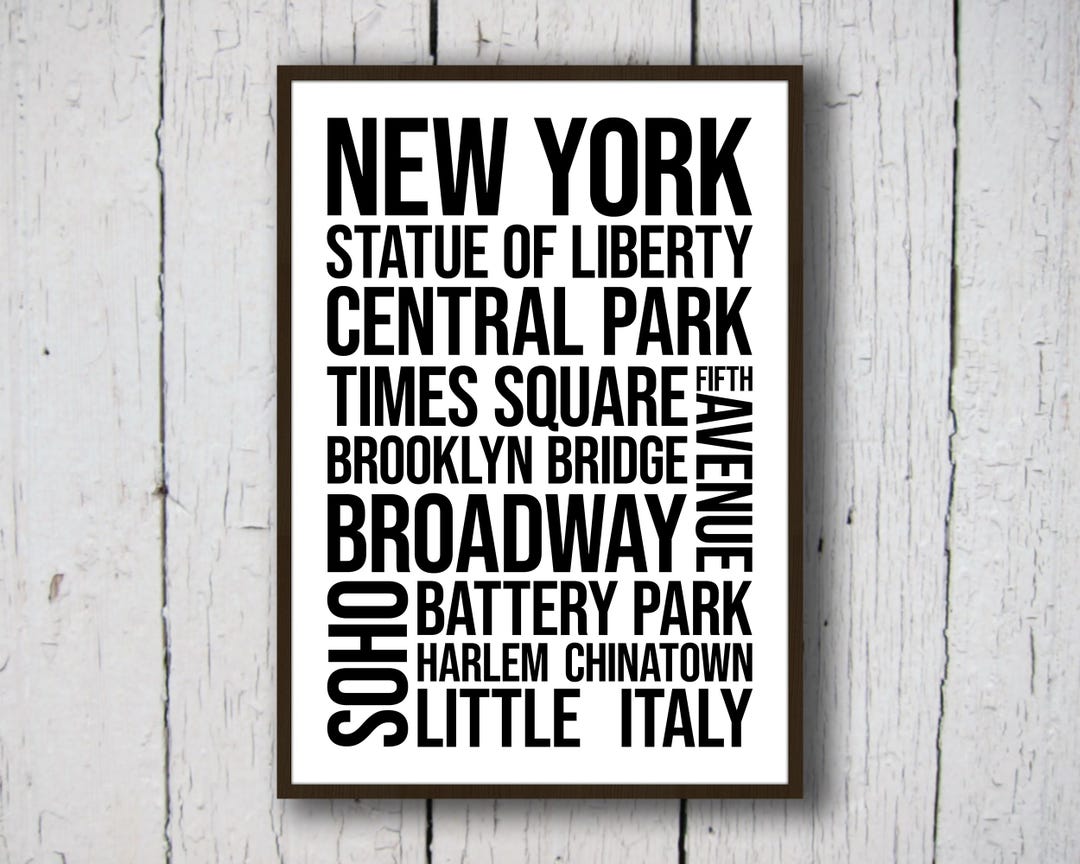 New York City Word Art Glossy Print | NYC Landmarks Typography Travel ...