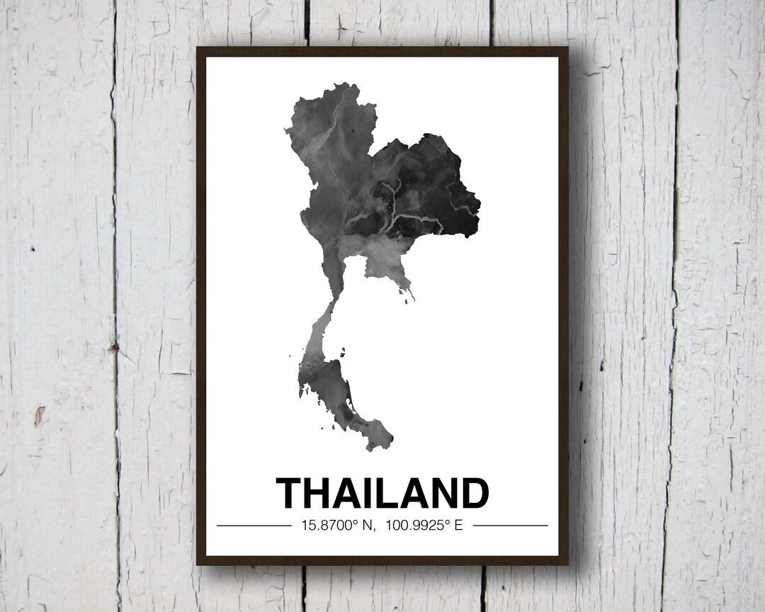 Thailand Map Glossy Print With Coordinates | Country Map | Abstract ...