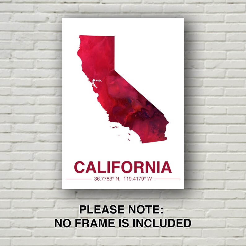 California Map Glossy Print With Coordinates Country Map Abstract ...