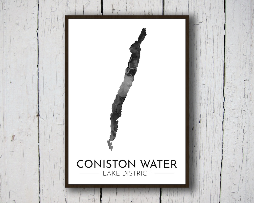Coniston Water Map A4 Glossy Print Lake District Print Lake Outline ...