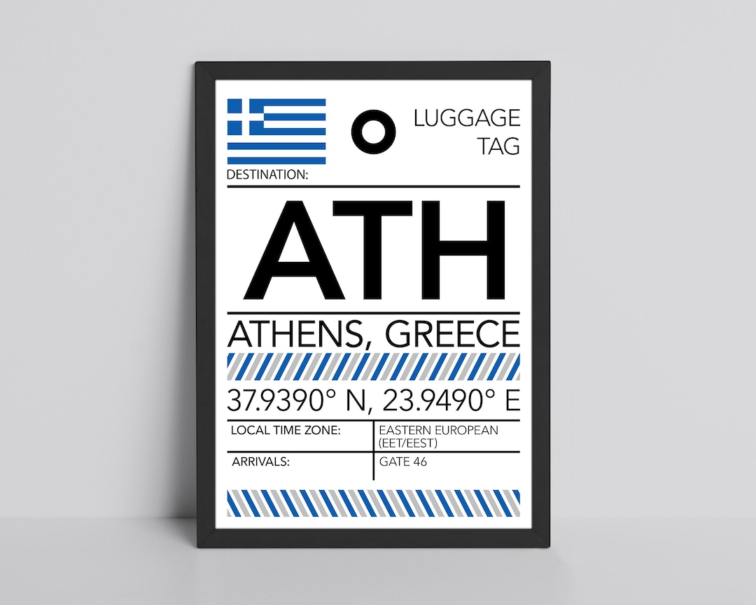 ATH Athens, Greece Luggage Tag Print | Athens Airport Tag Glossy Print ...
