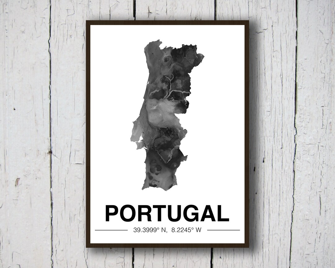 Portugal Map Glossy Print With Coordinates | Country Map, Abstract ...