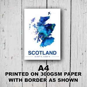 Scotland Map A4 Glossy Print With Coordinates Country Map Abstract ...