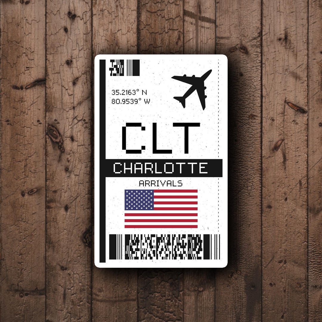 CLT Charlotte Boarding Pass Glossy Sticker | North Carolina Travel ...