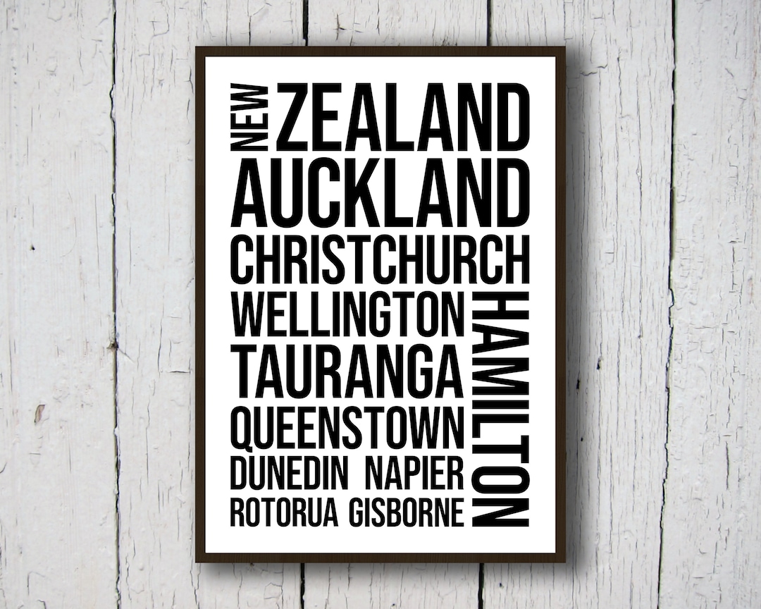 New Zealand Locations Word Art A4 Glossy Print New Zealand Cities ...
