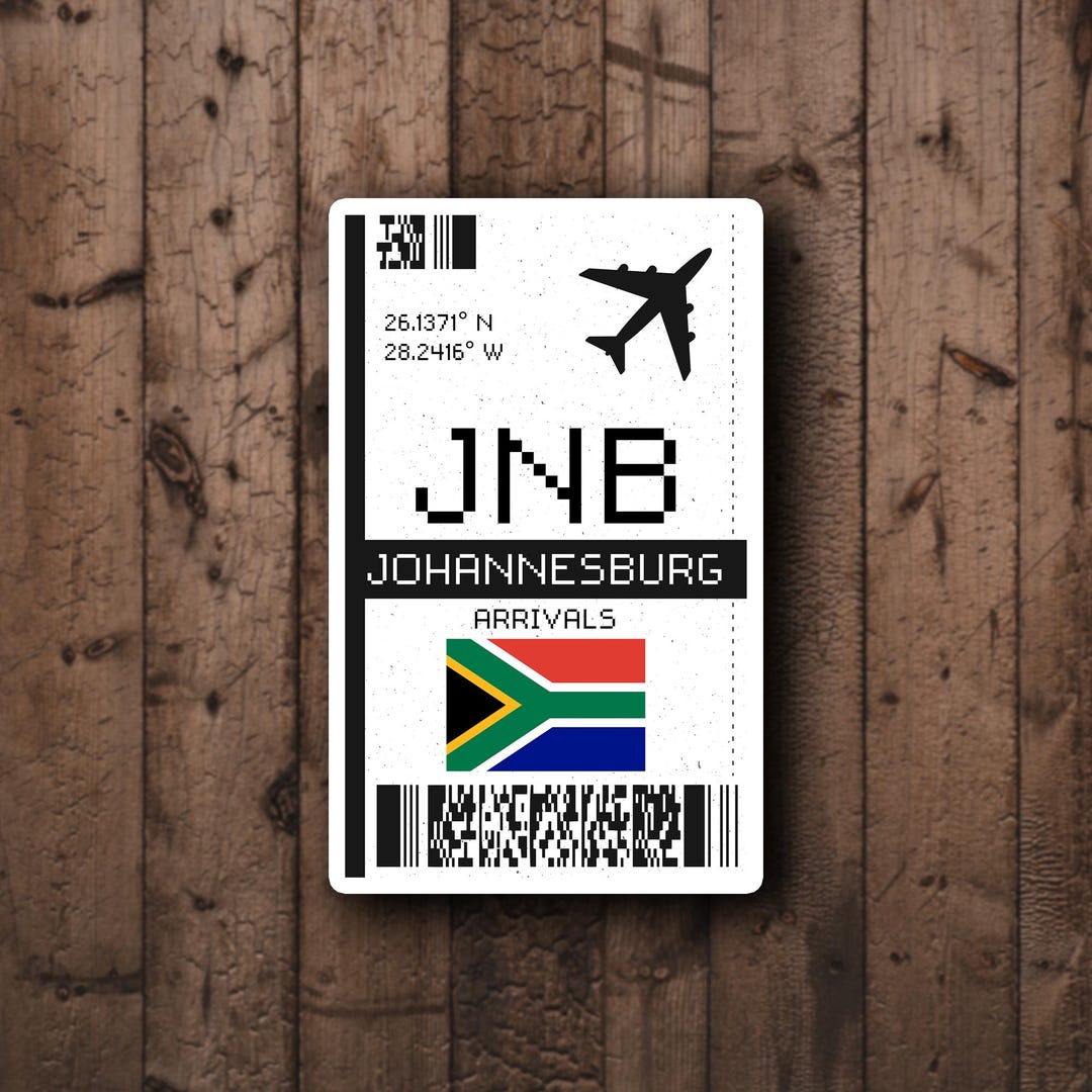 JNB Johannesburg Boarding Pass Glossy Travel Sticker | South Africa ...