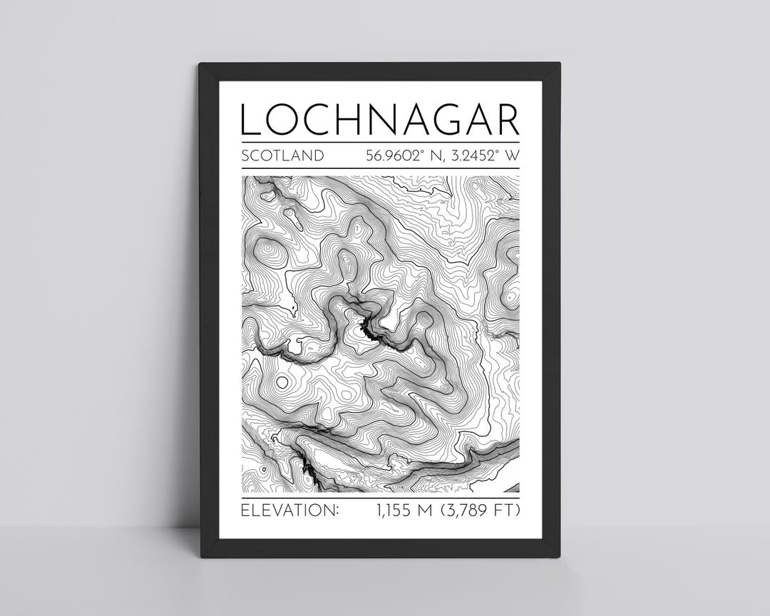 Lochnagar, Scotland Topographic Map Glossy Print - Scottish Mountain ...