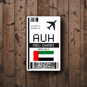 AUH Abu Dhabi Boarding Pass Glossy Travel Sticker | United Arab ...