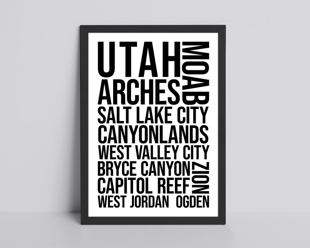 Utah Locations Word Art Glossy Print | Arches Travel Print | Moab ...