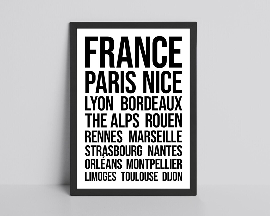 France Locations Word Art Glossy Print | French Cities Travel Print ...