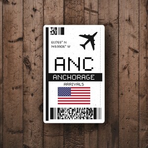 ANC Anchorage Boarding Pass Glossy Sticker | Alaska Travel Sticker ...