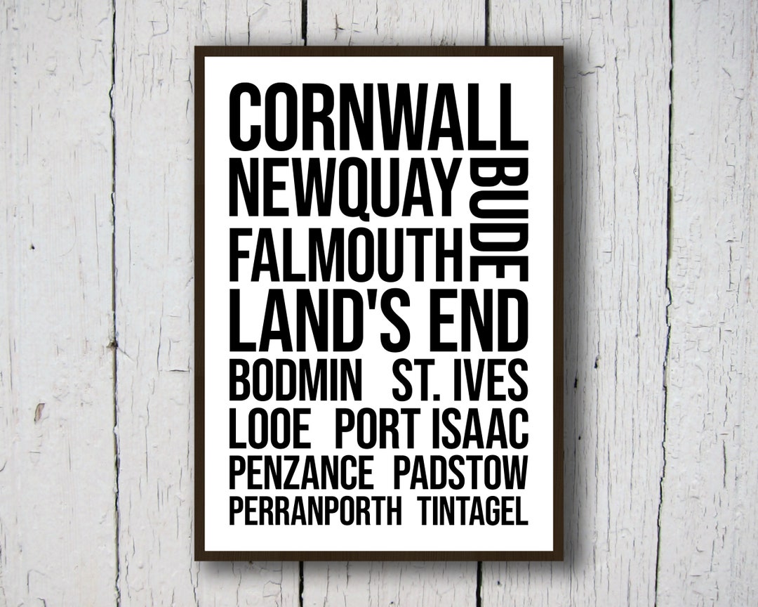 Cornwall Word Art A4 Glossy Print Newquay Travel Print Falmouth Glossy ...