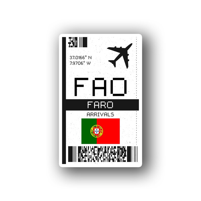 FAO Faro, Portugal Boarding Pass Glossy Sticker - Portuguese Airport ...