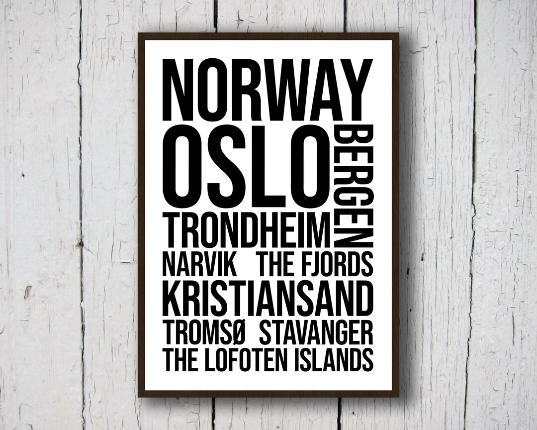 Norway Locations Word Art A4 Glossy Print Norway Cities Travel Print ...