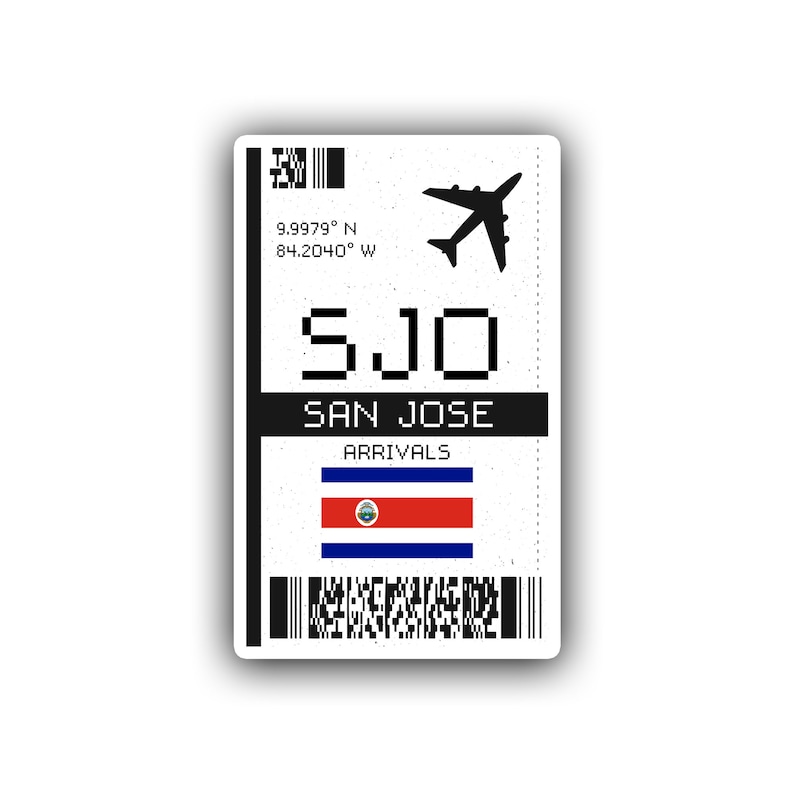 SJO San Jose, Costa Rica Boarding Pass Glossy Travel Sticker | Costa ...