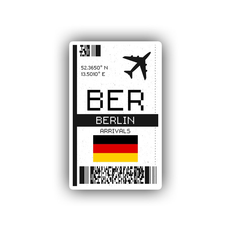 BER Berlin, Germany Boarding Pass Glossy Sticker Germany Travel Sticker ...