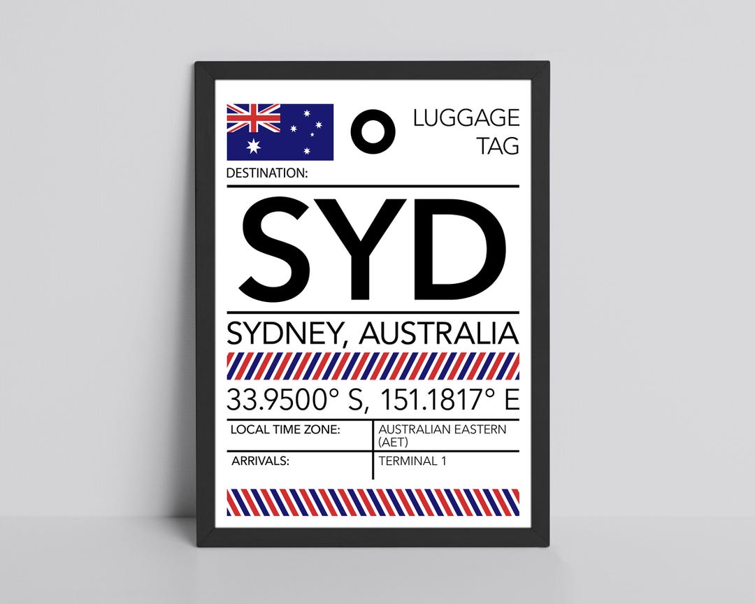 SYD Sydney, Australia Luggage Tag Print | Australia Airport Tag Glossy ...