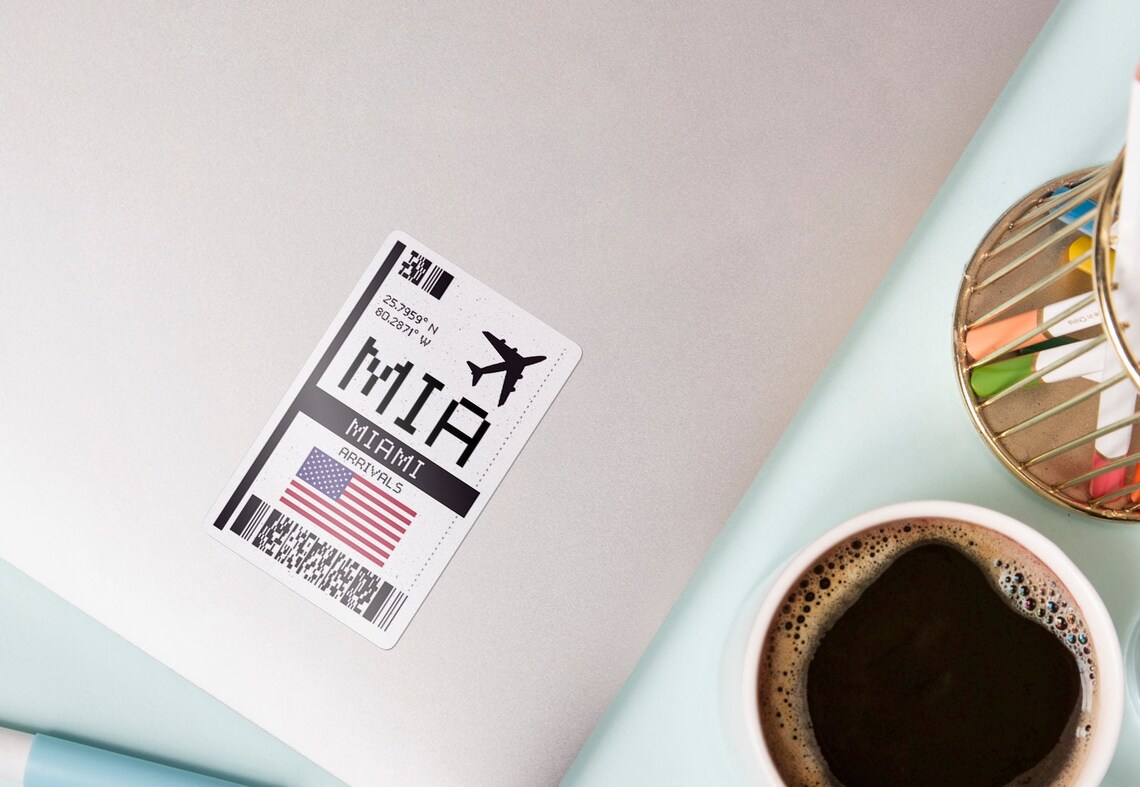 MIA Miami, Florida Airport Pass Glossy Sticker Boarding Pass Sticker ...