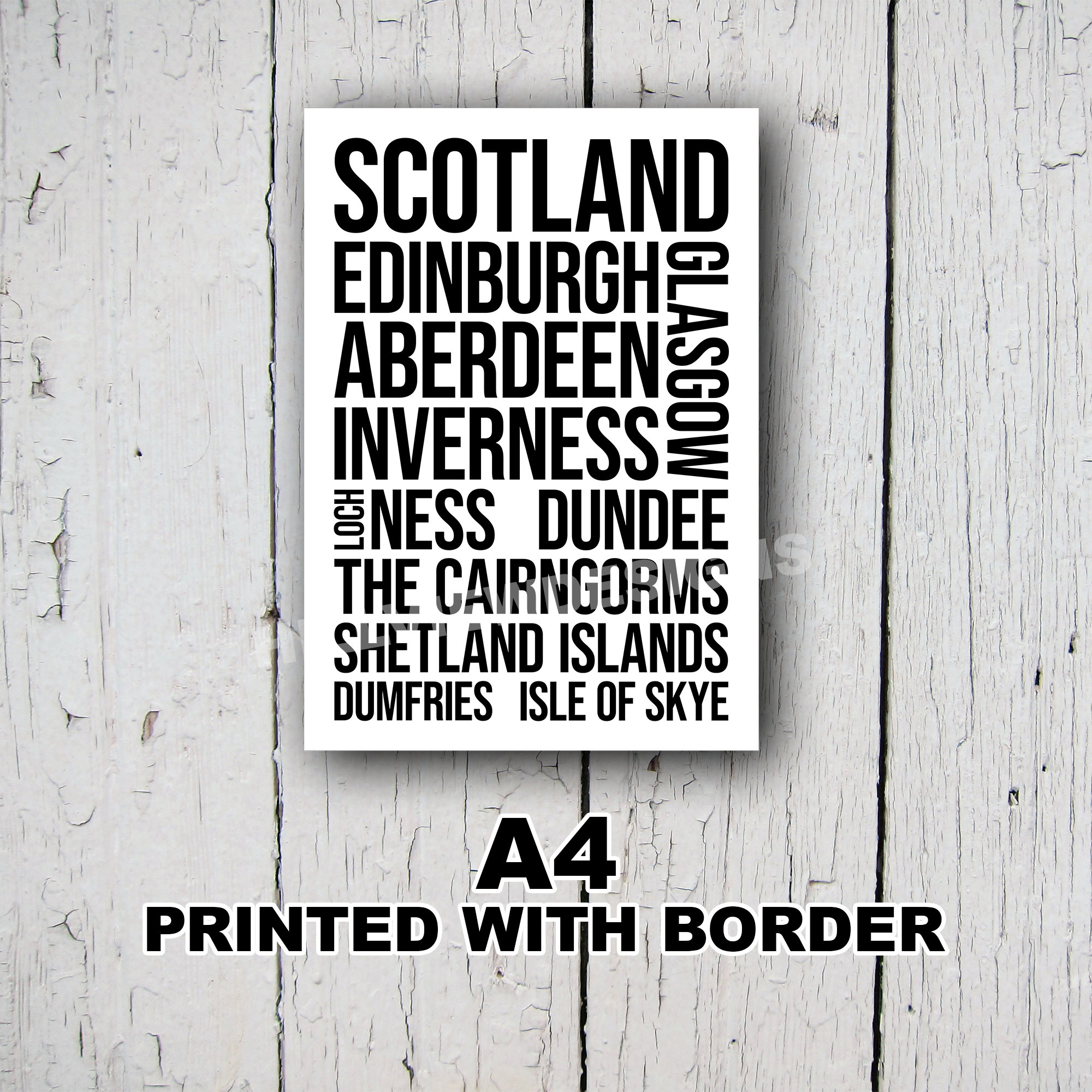 Scotland Locations Word Art A4 Glossy Print Scotland Cities Travel ...