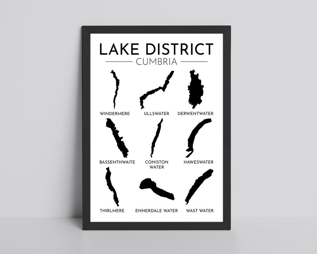 Lake District Lakes Glossy Print | Lake District Print | Lake Outline ...