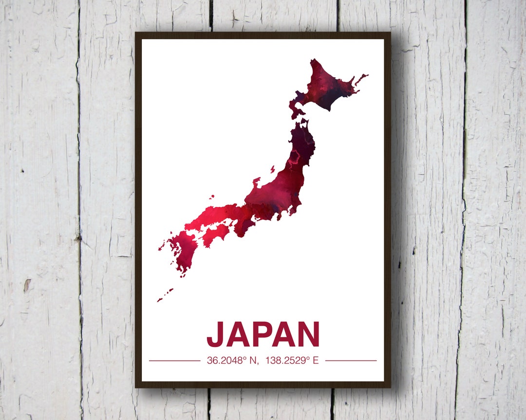 Japan Map Glossy Print With Coordinates | Country Map | Abstract ...