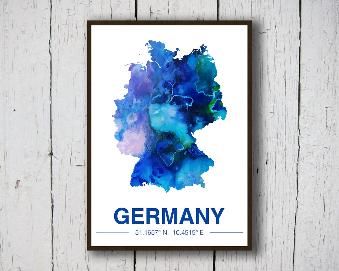 Germany Map A4 Glossy Print With Coordinates Country Map Abstract ...