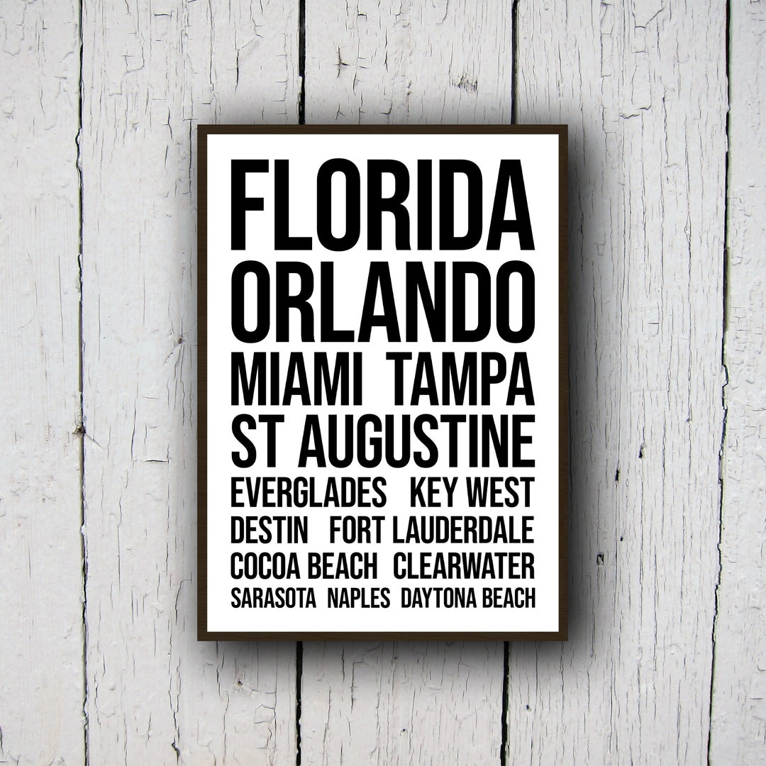 Florida Locations Word Art A4 Glossy Print Florida Cities - Etsy