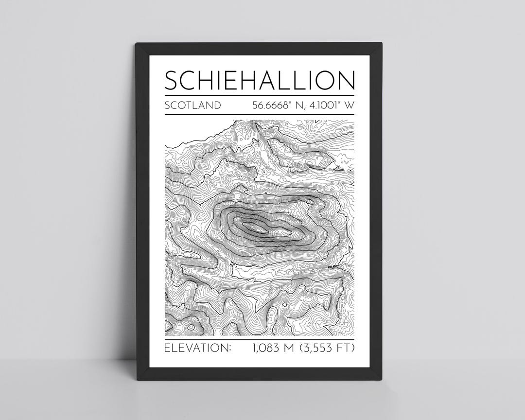 Schiehallion, Scotland Topographic Map Glossy Print , Scottish Mountain ...
